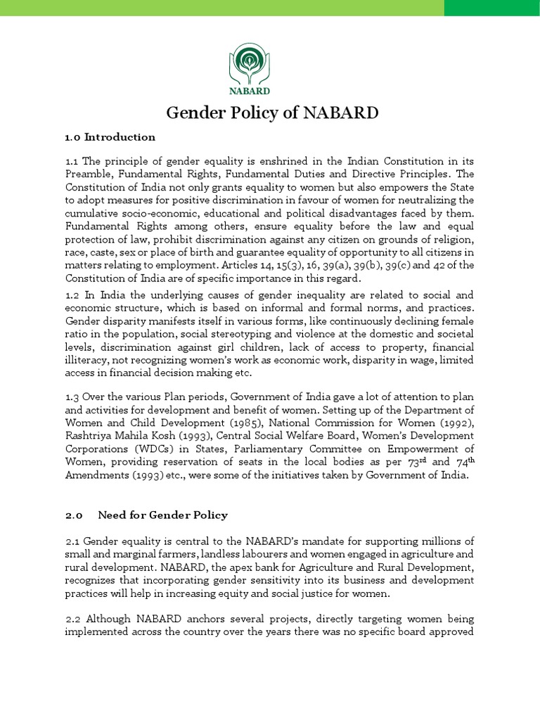 NABARD Gender Policy Overview | PDF