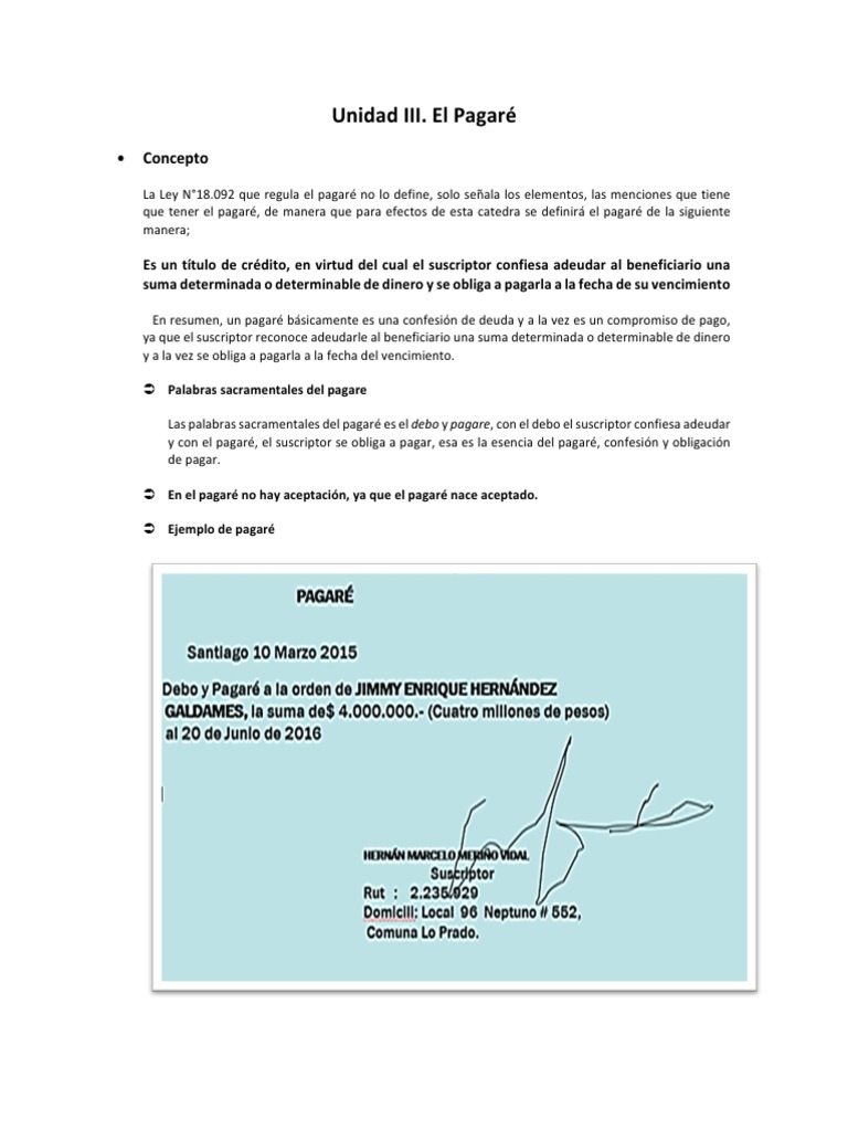 Unidad III El Pagare | PDF | Pagaré | Pagos
