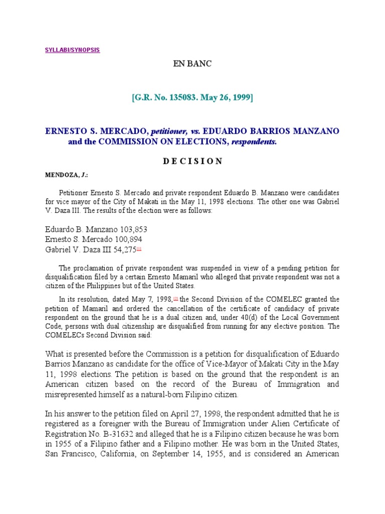 COMELEC Ruling on Makati Vice-Mayor Election | PDF | Naturalization ...