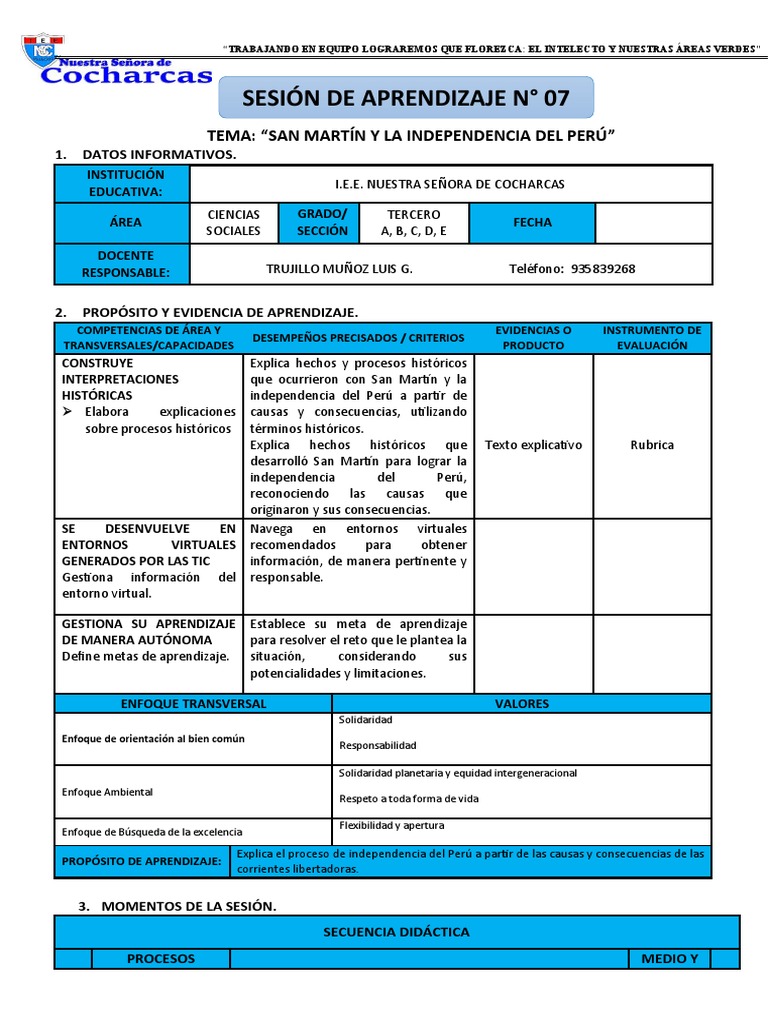 Modelo-Sesion de Aprendizaje-Ciencias Sociales | PDF | Aprendizaje | Perú