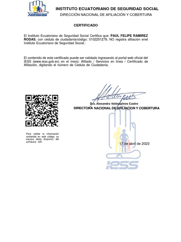 Certificado de No Afiliacion | PDF