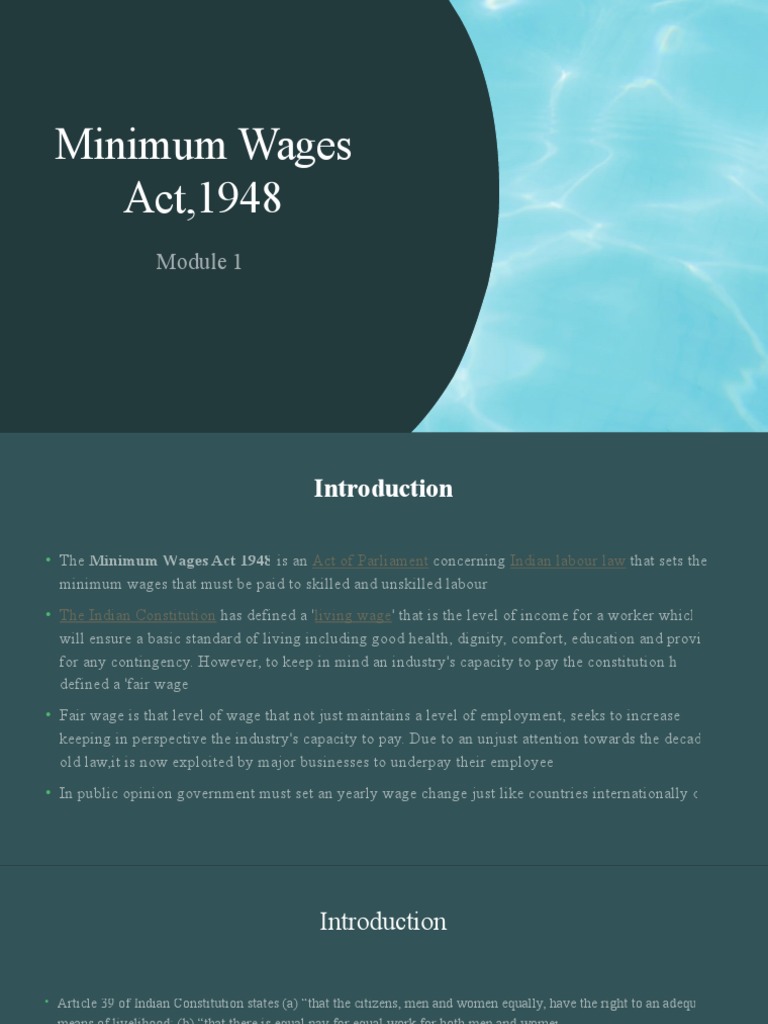 Minimum Wages Act, 1948 | PDF