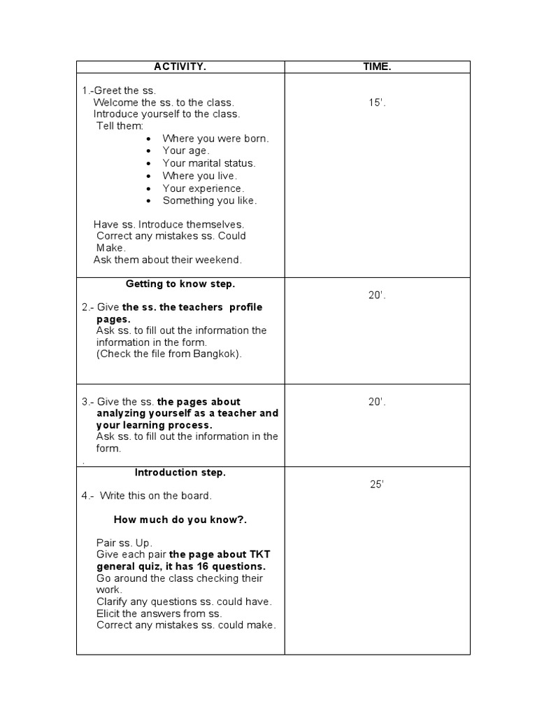 Lesson Plan For TKT - Course | PDF | Part Of Speech | Linguistics