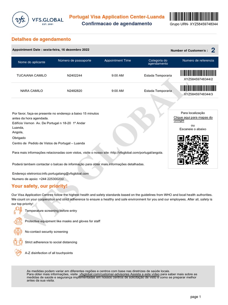 Vfs Global: Portugal Visa Application Center-Luanda | PDF