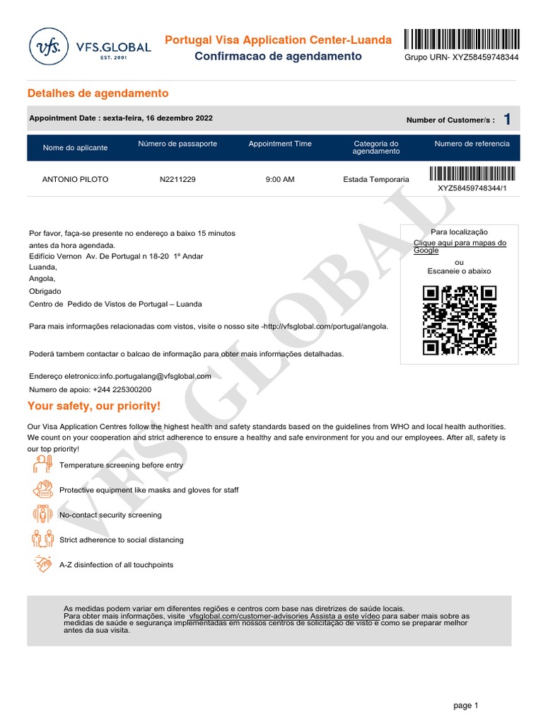Vfs Global: Portugal Visa Application Center-Luanda | PDF