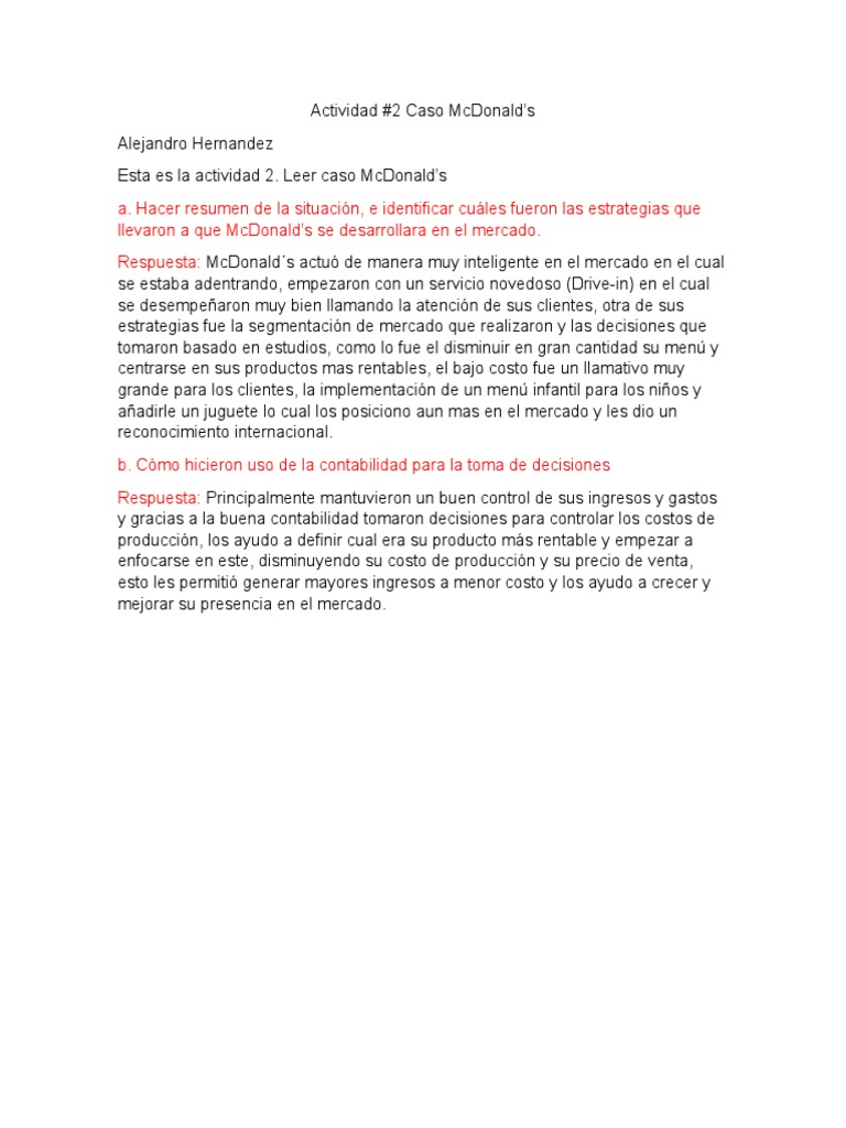 Actividad #2 Caso MCDONALD S | PDF