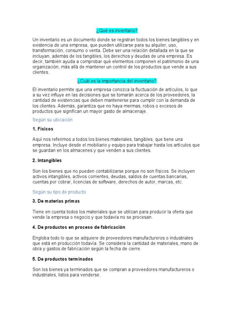 Inventario en Contabilidad: Definición y Tipos | PDF | Inventario ...