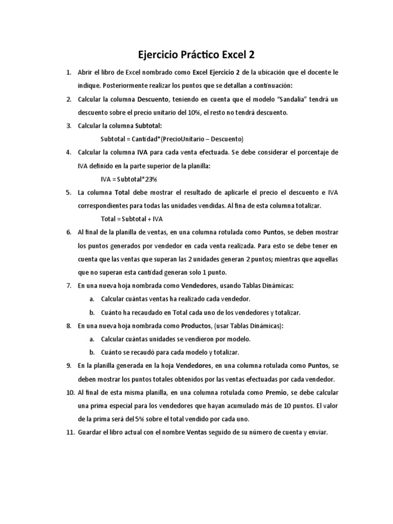 Excel Ejercicio 2 | PDF