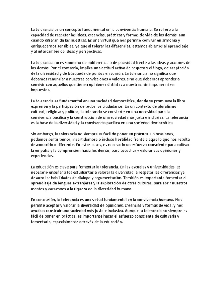 La Tolerancia Ensayo | PDF