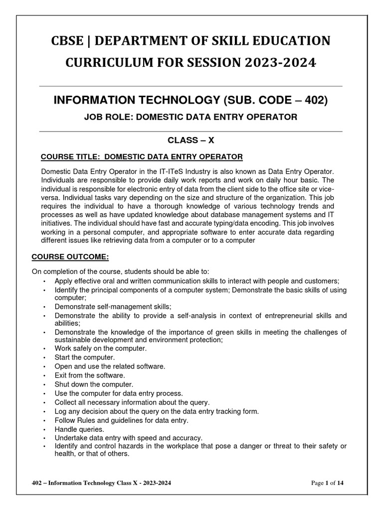 Class X IT Curriculum 2023-24 | PDF | Relational Database | Online And Offline