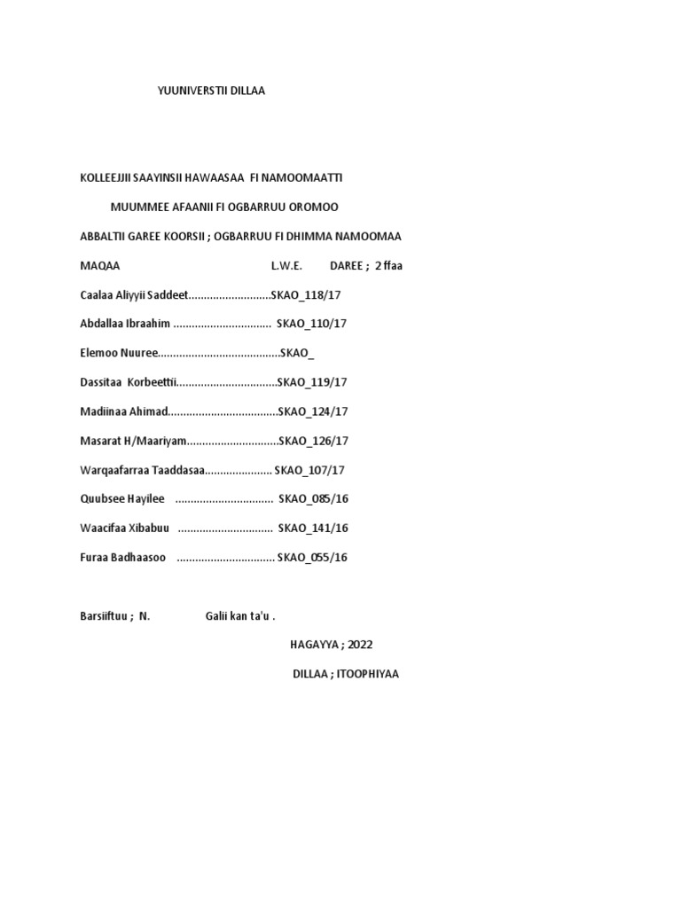 Kuusaa Abbaltiiwwanii Muummee Afaanii Fi Ogbarruu Oromoo | PDF