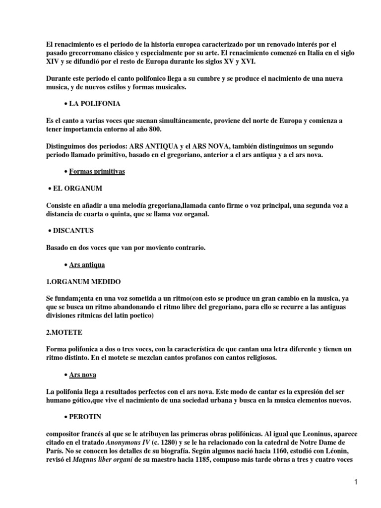Polifonía y Música en el Renacimiento | PDF | Composiciones Musicales ...