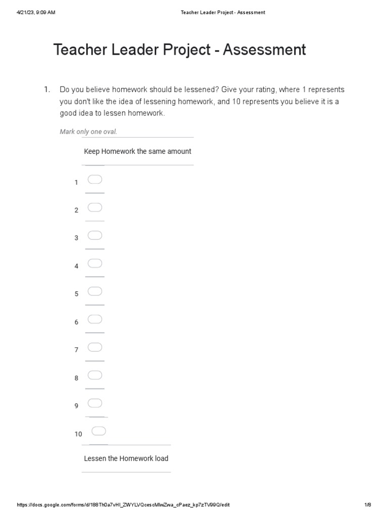 Teacher Leader Project - Assessment - Google Forms | PDF | Homework ...