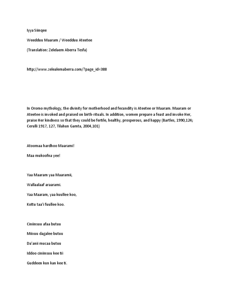 Weedduu Iyya Siinqee | PDF