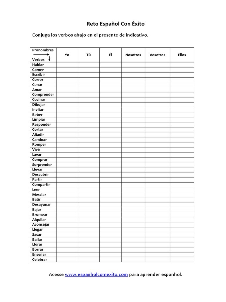Actividad - Verbos Regulares en Español en Presente de Indicativo | PDF ...