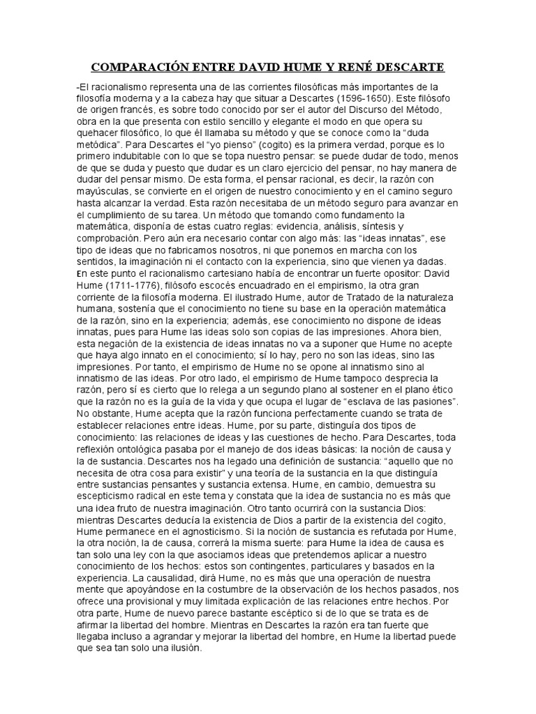 Comparación entre Descartes y Hume | PDF | David Hume | René Descartes