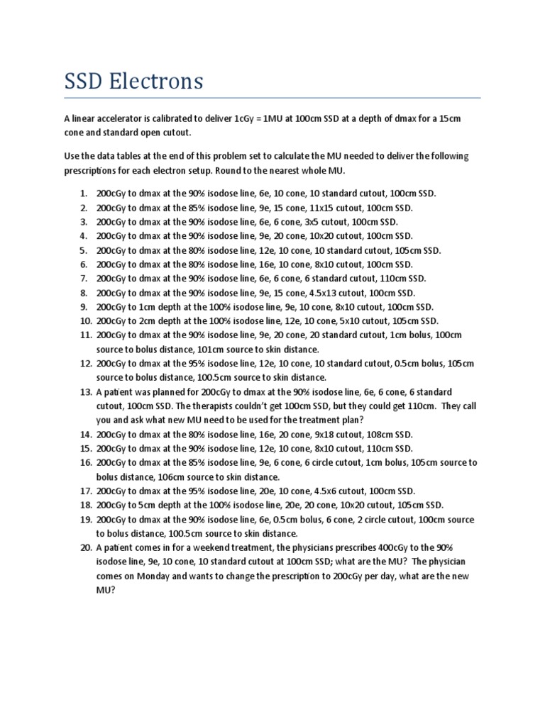 Calc Practice Problems - SSD Electron 1 | PDF | Medical Prescription ...