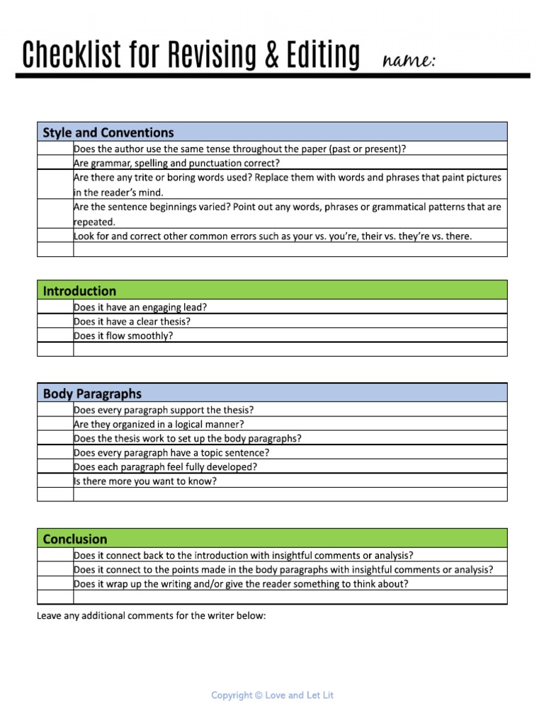 Essay Revision Checklist 2 | PDF