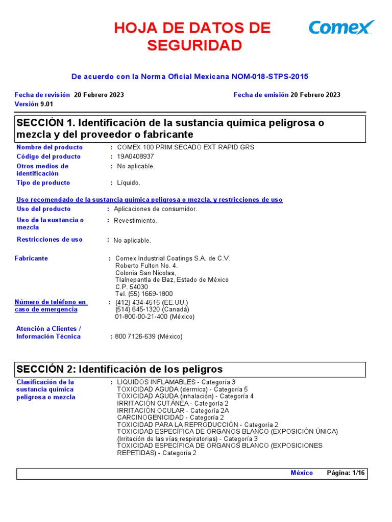 Hoja de Seguridad | PDF