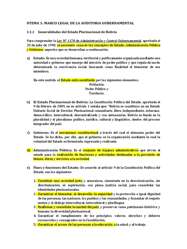 TEMA 1 Marco Legal Aud Guber | PDF