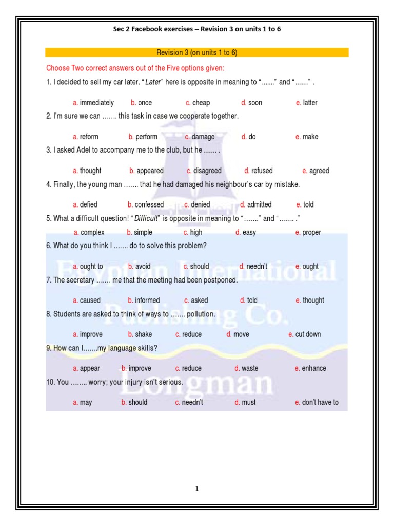 A. B. C. D. E.: Choose Two Correct Answers Out of The Five Options ...