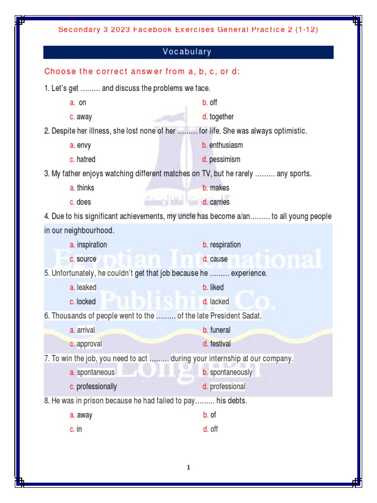 New Sec 3 2023 Facebook Exercises - General Practice Exercise 2 (1 To ...