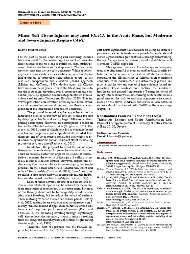 Minor Soft Tissue Injuries May Need PEACE in The Acute Phase, But ...