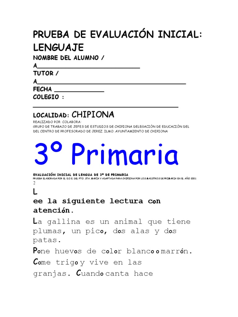 PRUEBA DE EVALUACIÓN INICIAL 3º modificada LENGUA