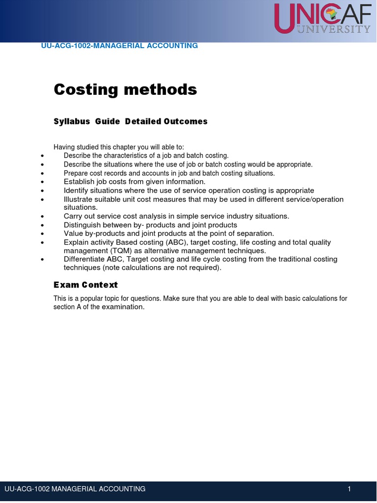 Costing Methods in Managerial Accounting: Job and Batch Costing, Service Industry Costing, Joint ...