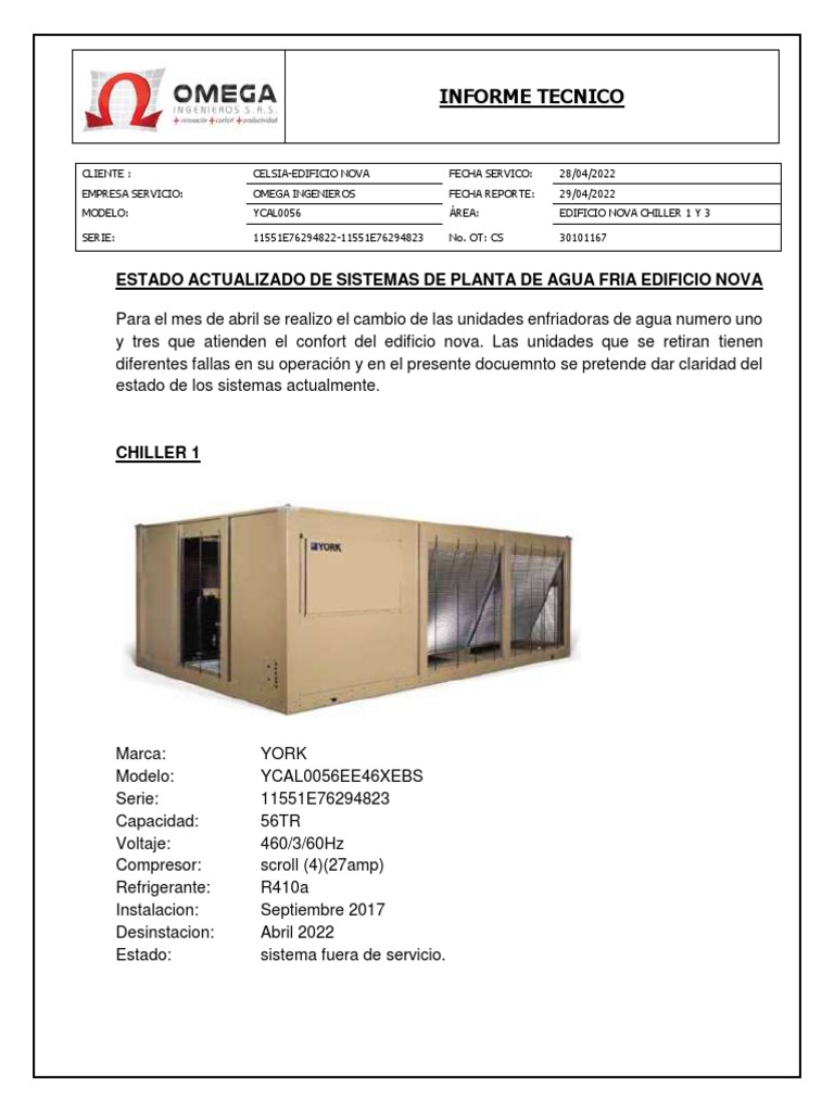 Informe Diagnostico Chillers York | PDF | Refrigeración | Presión