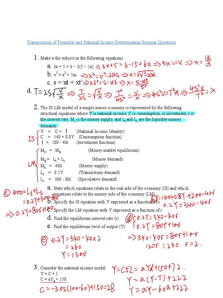 Transposition of Formulae and National Income Determination | PDF ...