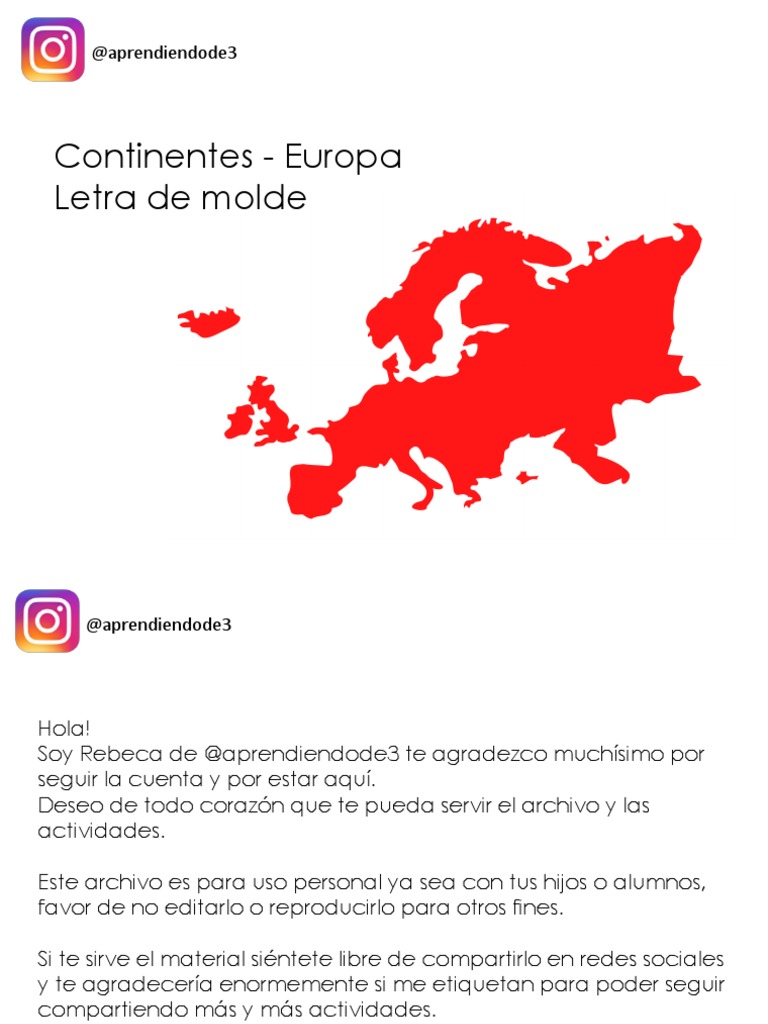 Continentes - Europa Letra de Molde: @aprendiendode3 | PDF