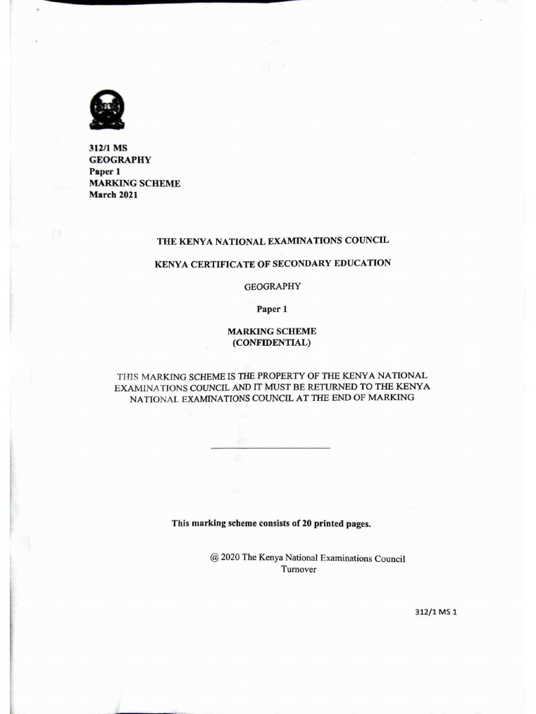 Geography Paper 1 Marking Scheme KCSE 2020 Teacher - Ac | PDF Geography Paper 1 Marking Scheme KCSE 2020 Teacher - Ac | PDF