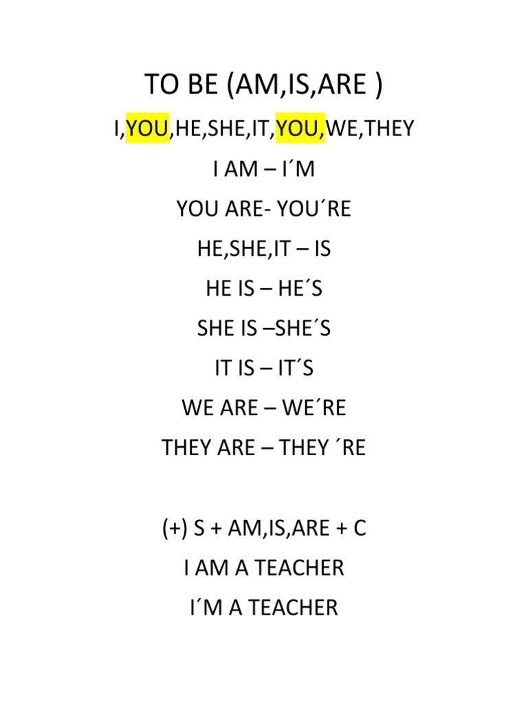 To Be (Am, Is, Are) | PDF