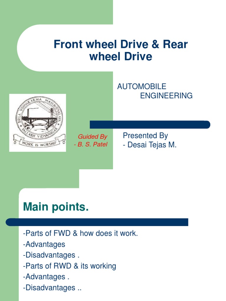 Front Wheel Drive & Rear Wheel Drive: Automobile Engineering | PDF
