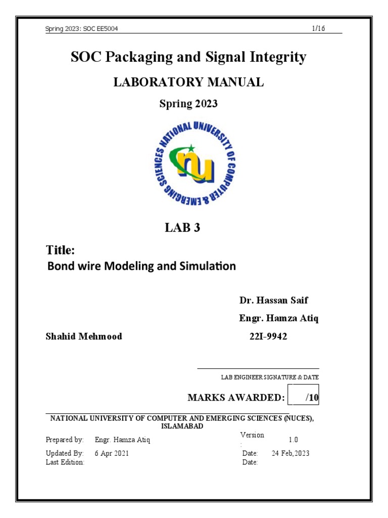 SOC Packaging and Signal Integrity: Laboratory Manual | PDF | System On ...