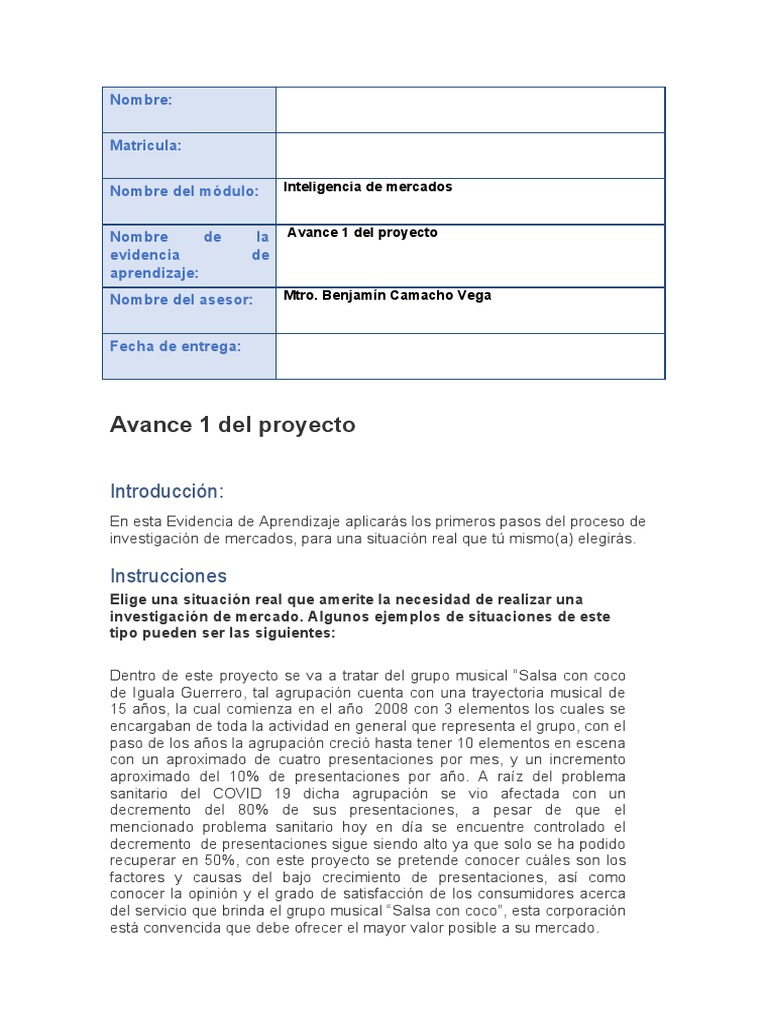 Avance 1 Del Proyecto | PDF | Marketing | Investigación de mercado