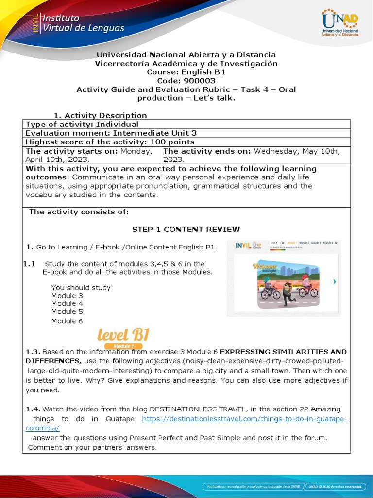 Activities Guide and Evaluation Rubric - Unit 3 - Task 4 - Oral ... Activities Guide and Evaluation Rubric - Unit 3 - Task 4 - Oral ...