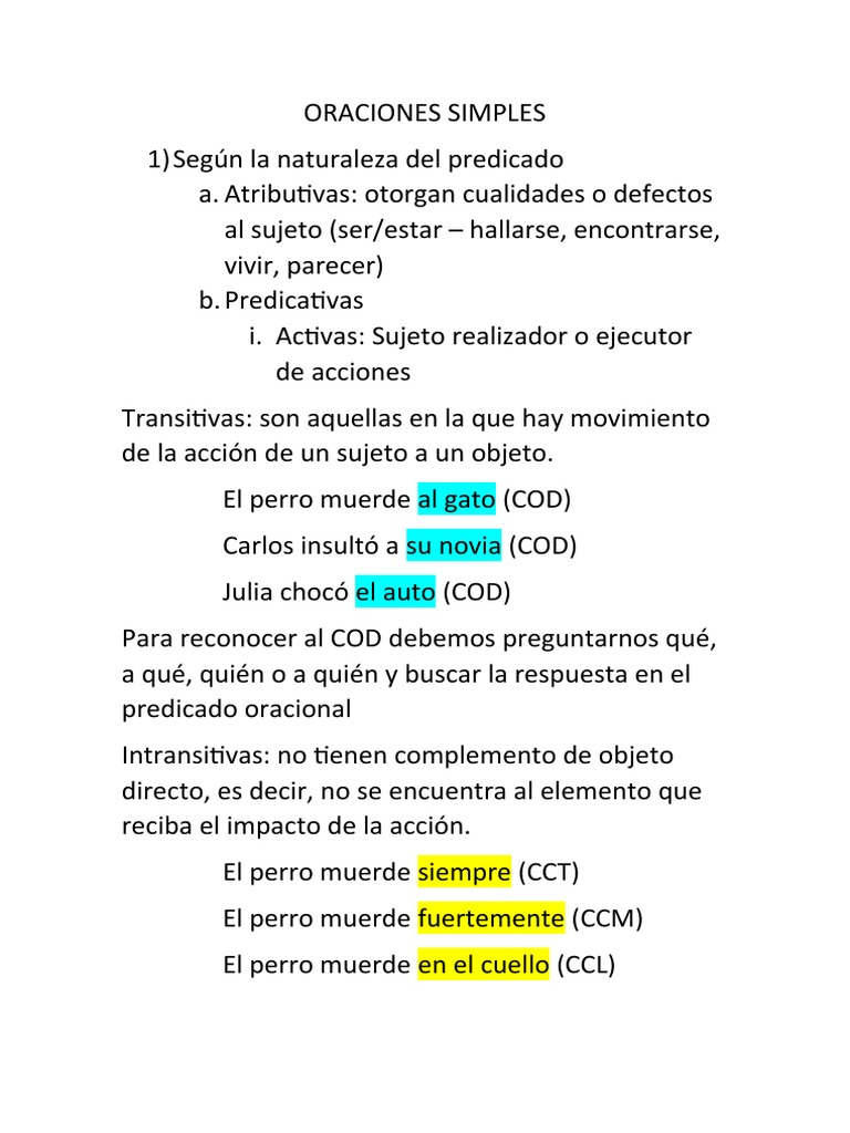 Oraciones Simples | PDF | Verbo | Asunto (gramática)