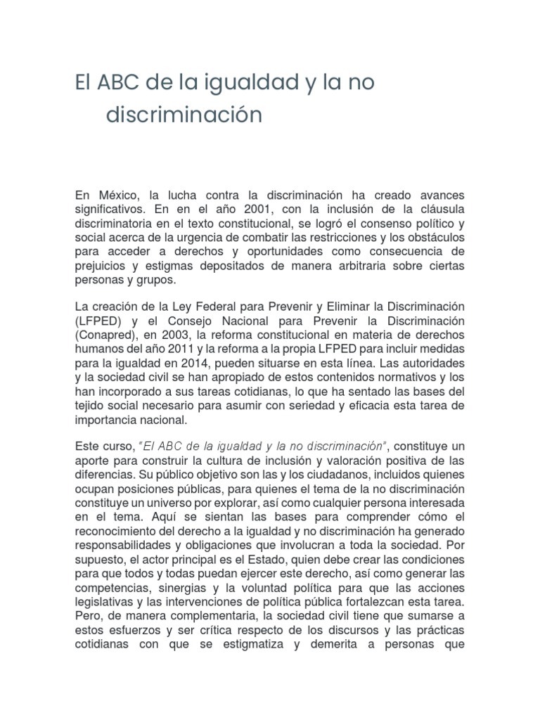 El ABC de La Igualdad y La No Discriminación | PDF | Derechos humanos | Discriminación