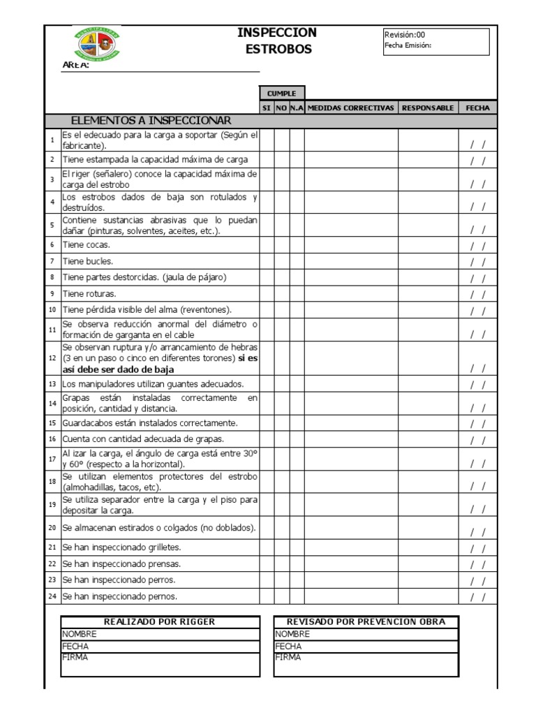 Inspeccion Estrobos: Elementos A Inspeccionar | PDF
