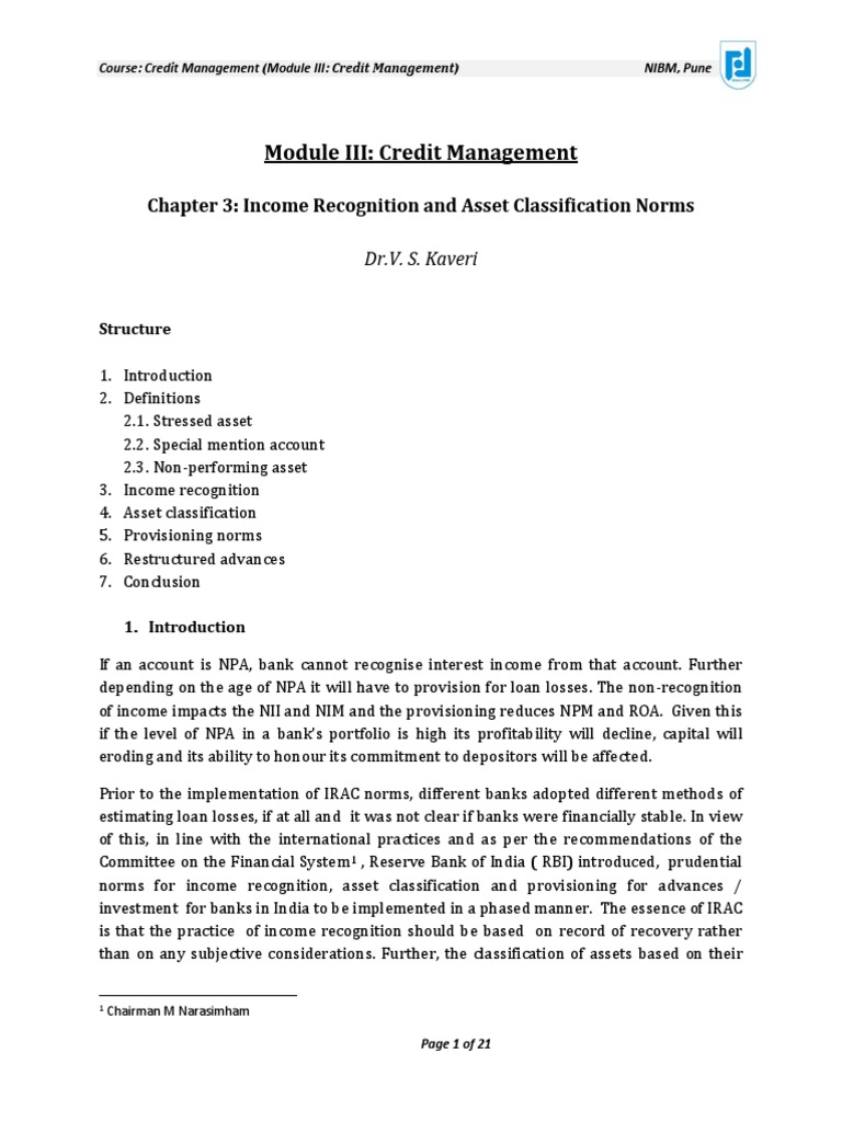 Income Recognition & Asset Classification | PDF | Loans | Interest
