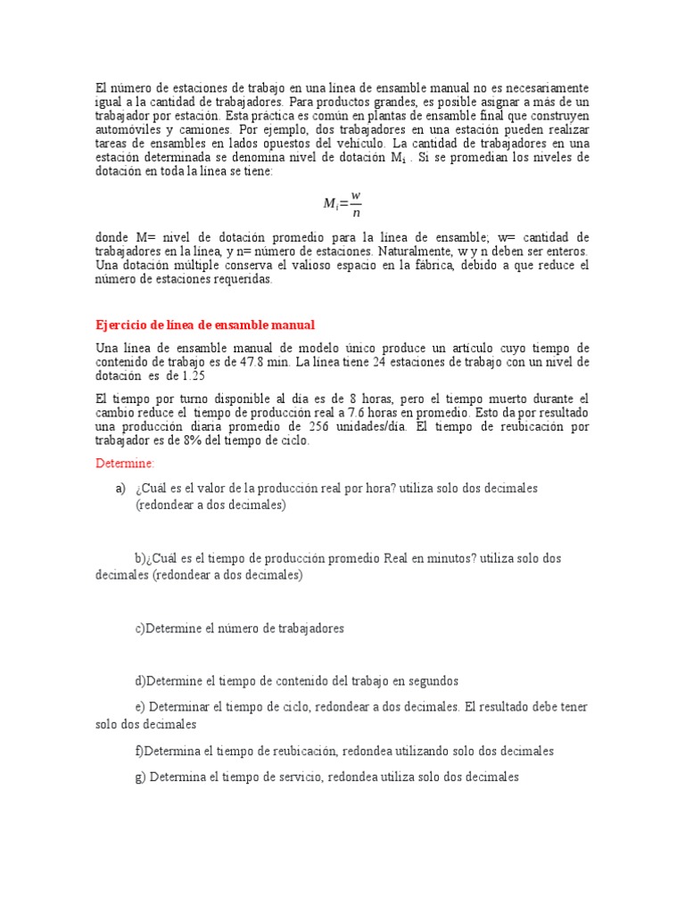 Ejerccio de Linea Ensamble Manual Sin Contestar | PDF