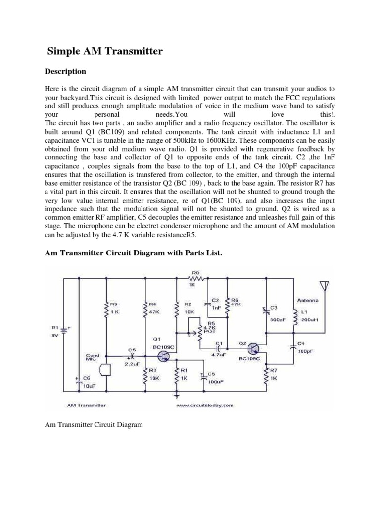Simple AM Transmitter | PDF | Amplifier | Electronic Circuits