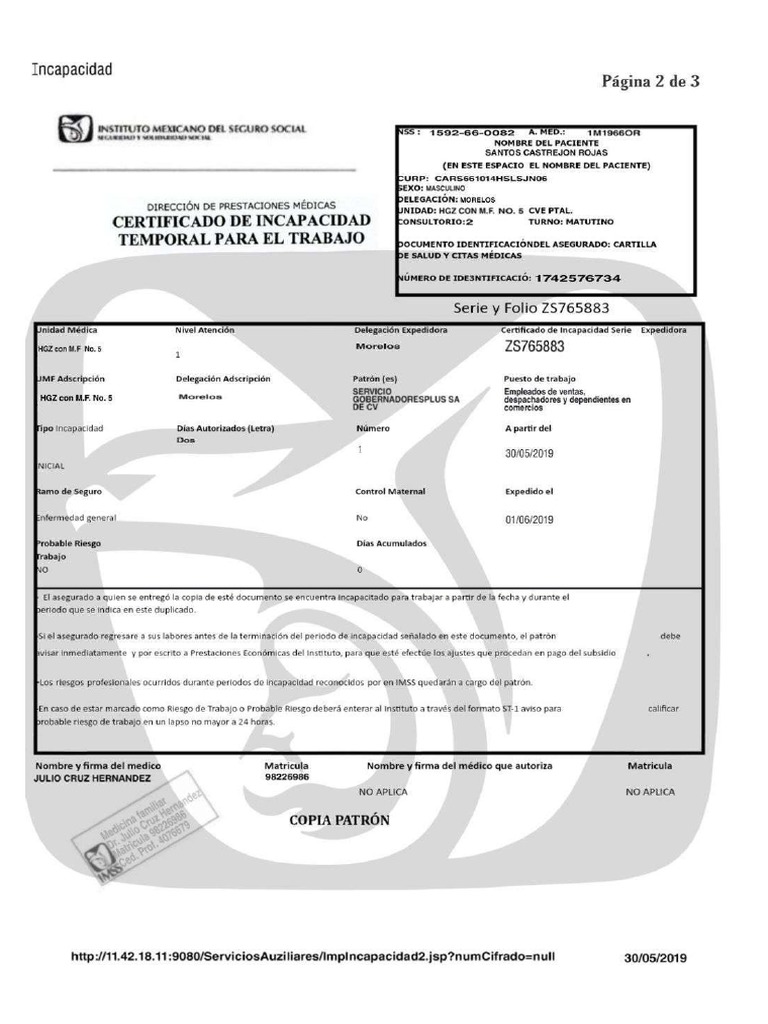 Formato de Incapacidad | PDF