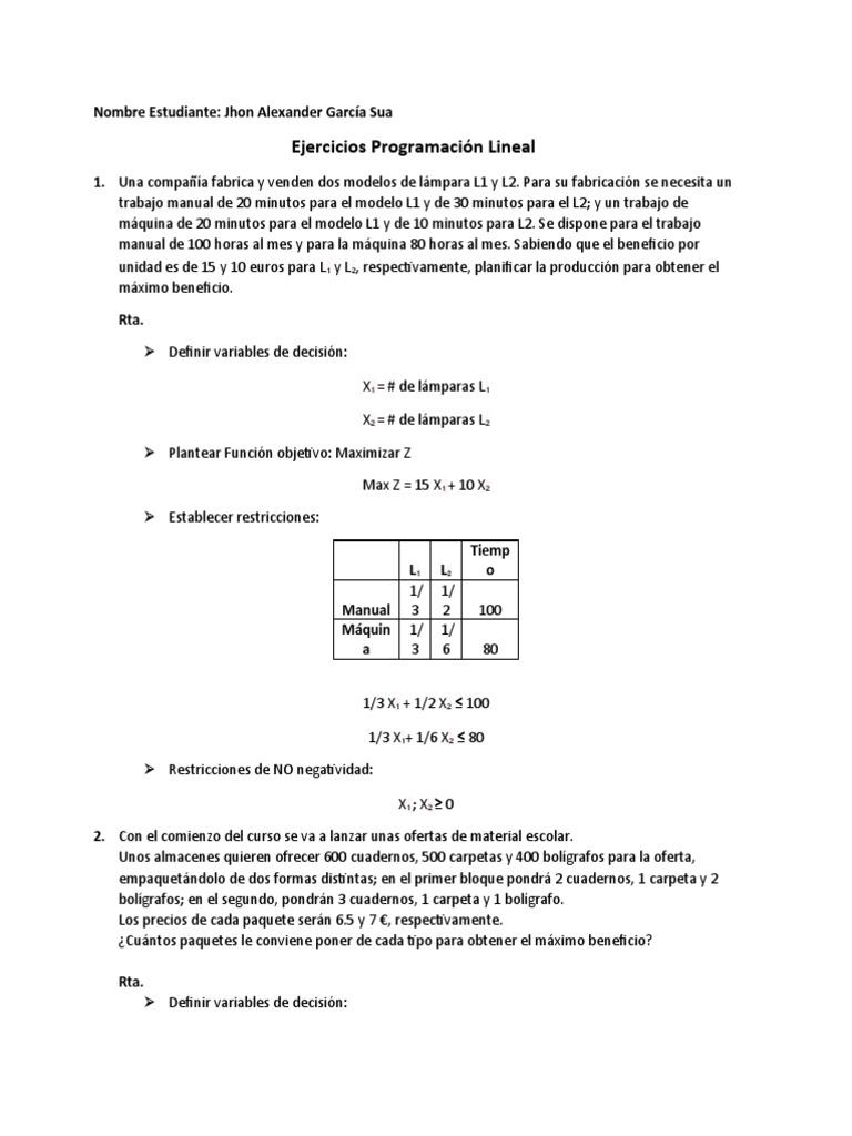 Ejemplos de Programación Lineal | PDF