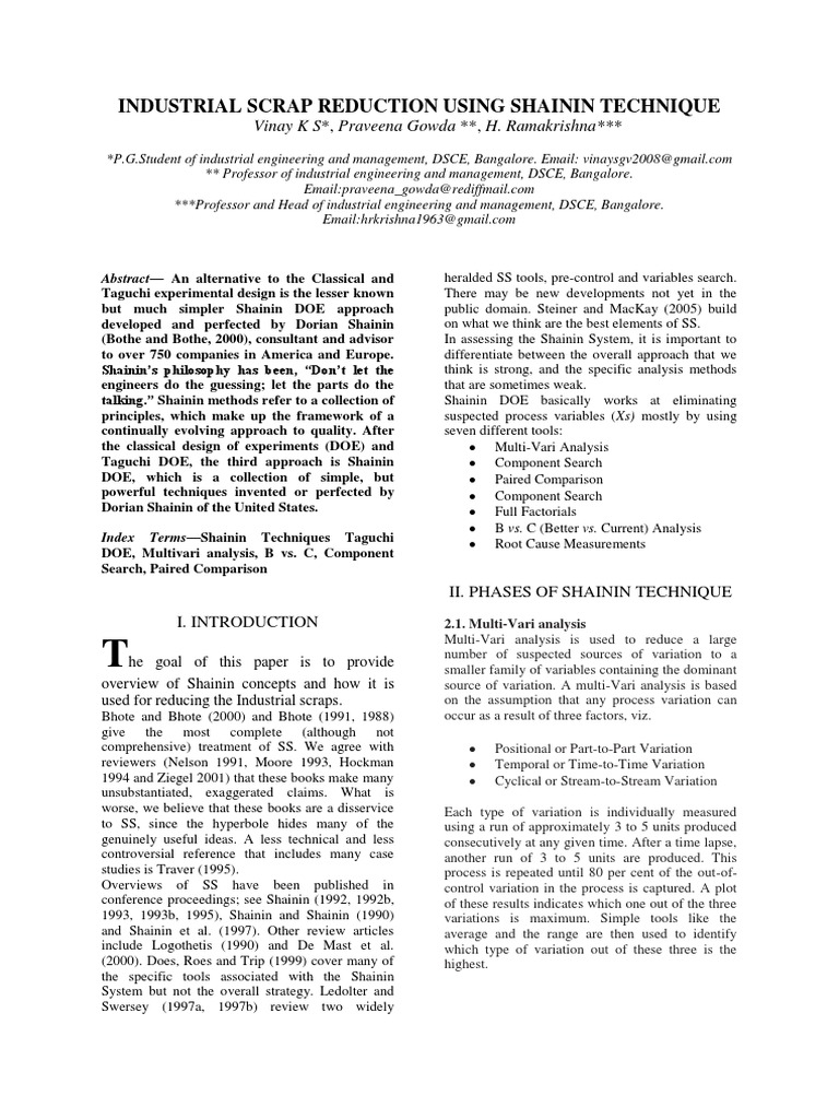 Industrial Scrap Reduction Using Shainin | PDF | Science Industrial Scrap Reduction Using Shainin | PDF | Science