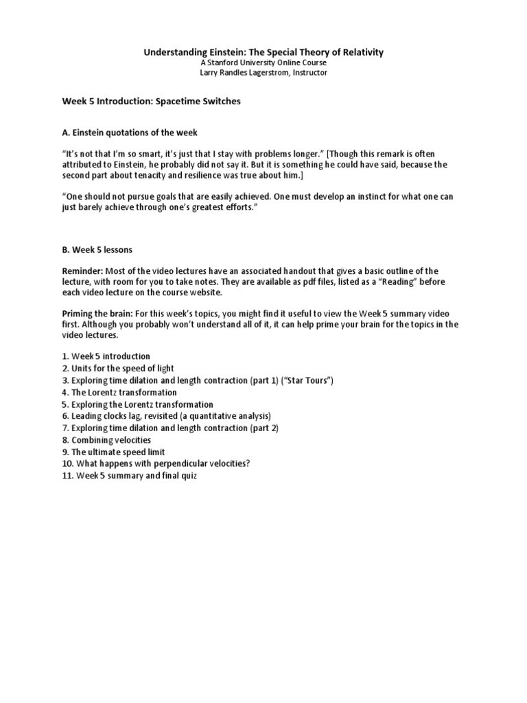 Understanding Einstein: The Special Theory of Relativity | PDF