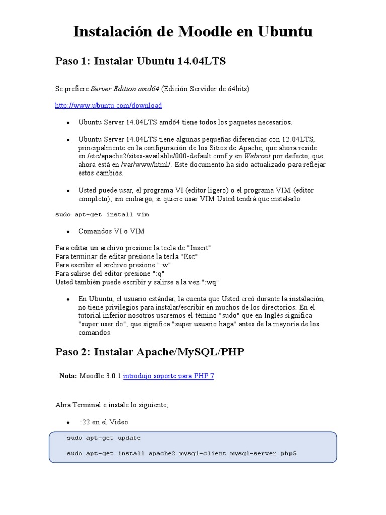 Instalación Moodle en Ubuntu | PDF | Dirección IP | Moodle