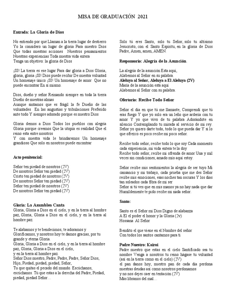 Cantos Misa de Graduación 21 | PDF | Misa (liturgia) | eucaristía
